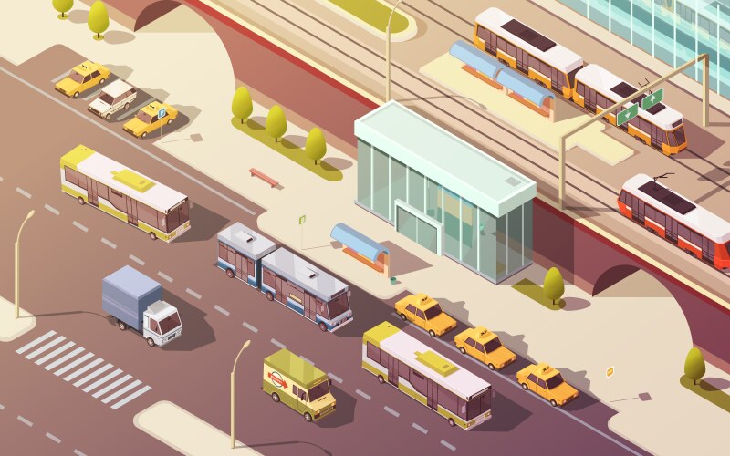 Isometric city cartoon town district Royalty Free Vector