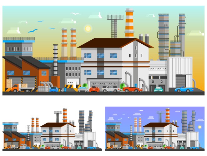 Industrial factory buildings architectural set Vector Image