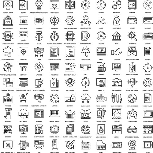 100 data visualization icons set simple style Vector Image