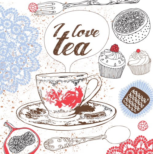 Vintage tea time pattern Royalty Free Vector Image