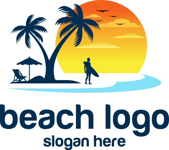 Sunset beach logo design Royalty Free Vector Image