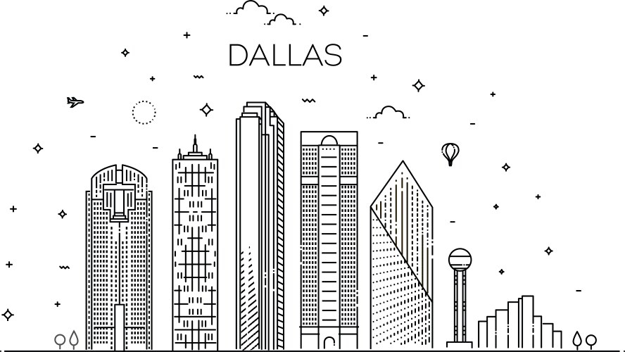 Dallas skyline hand drawn Royalty Free Vector Image