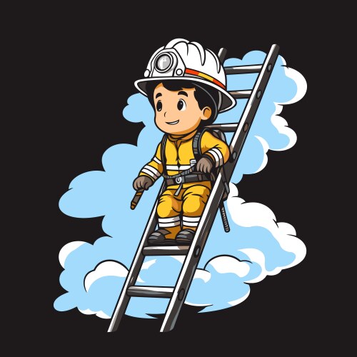 Firefighter standing on ladder of a fireman Vector Image