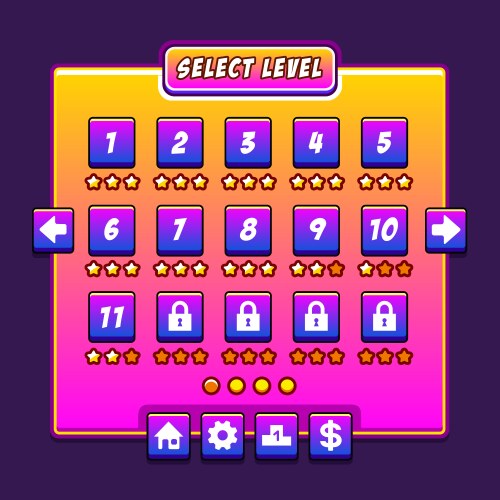 Level selection game menu ice style Royalty Free Vector