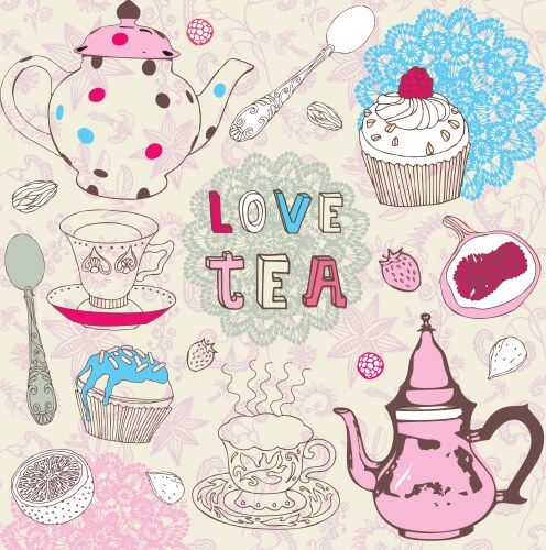 Vintage tea time pattern Royalty Free Vector Image