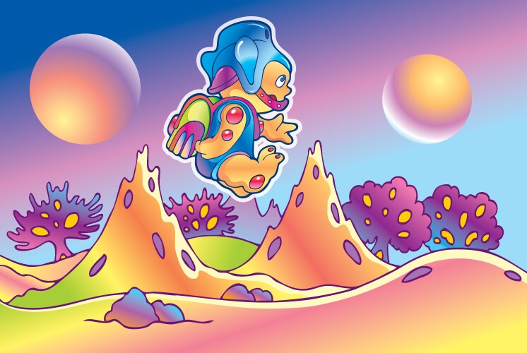 Rocket telescope alien spaceship and planet Vector Image