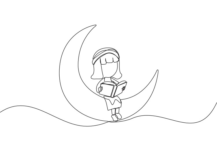 Continuous one line drawing little girl floating Vector Image