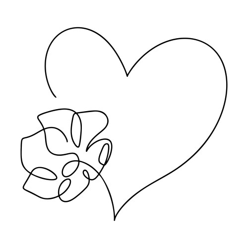 Hand drawn love heart with flower monoline Vector Image