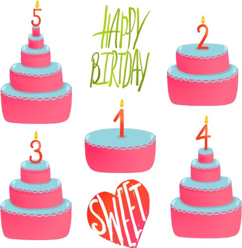 Cartoon birthday cake numbers candle anniversary Vector Image