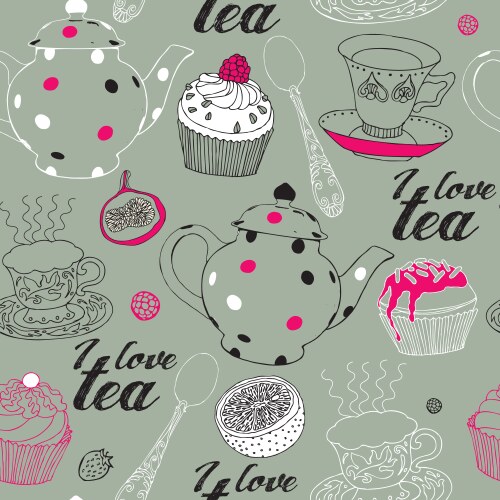 Vintage tea time pattern Royalty Free Vector Image