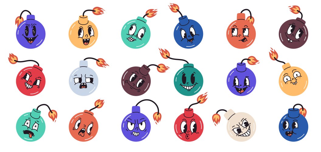 Cartoon Explosive Characters Set Royalty Free Vector Image