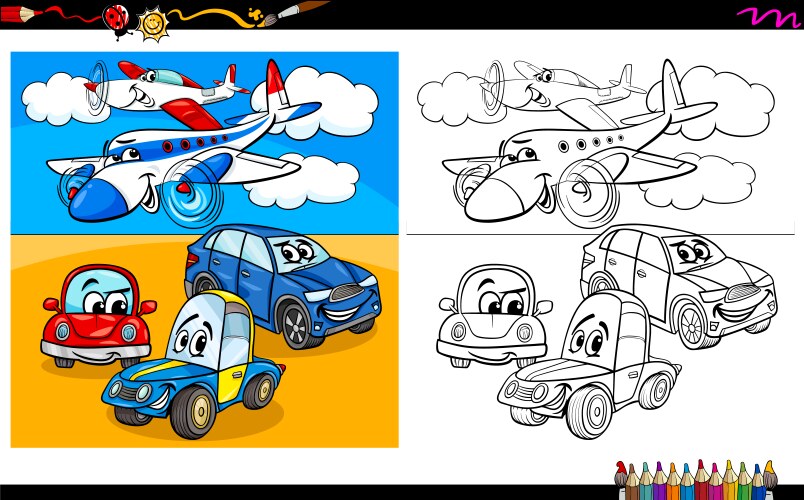 Transport set for coloring book Royalty Free Vector Image