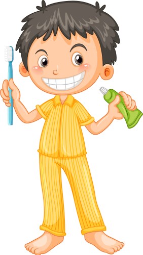Cute little boy squeezing toothpaste Royalty Free Vector