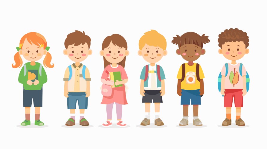 Three kids standing together smiling cartoon Vector Image