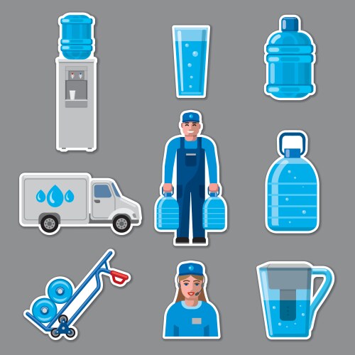 Water delivery service icons Royalty Free Vector Image