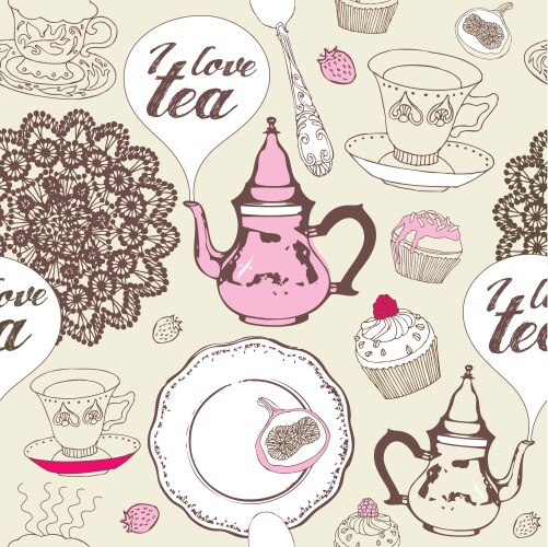 Vintage tea time pattern Royalty Free Vector Image
