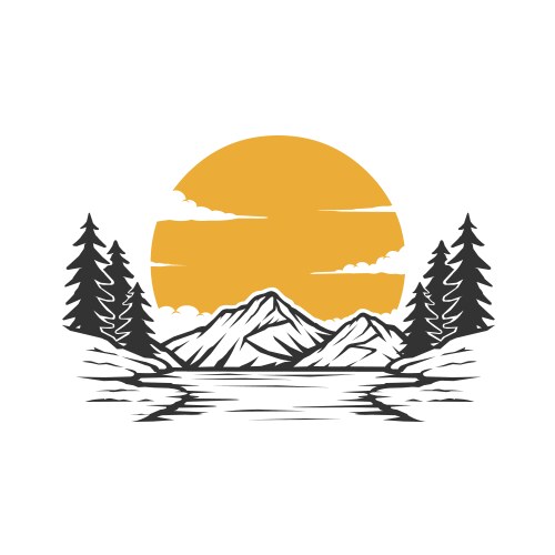 Trees on lake shore or river bank drawing Vector Image