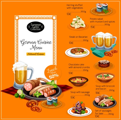 German food restaurant menu template Royalty Free Vector