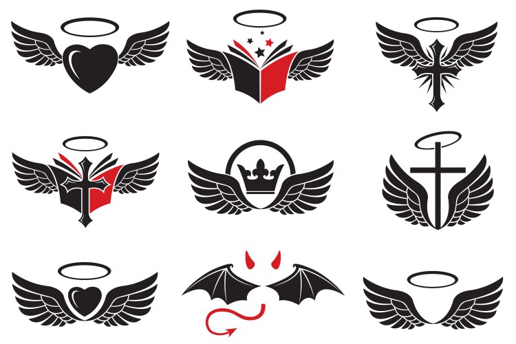 Devil angel icon set Royalty Free Vector Image