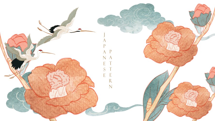 Japanese background with floral gold texture Vector Image