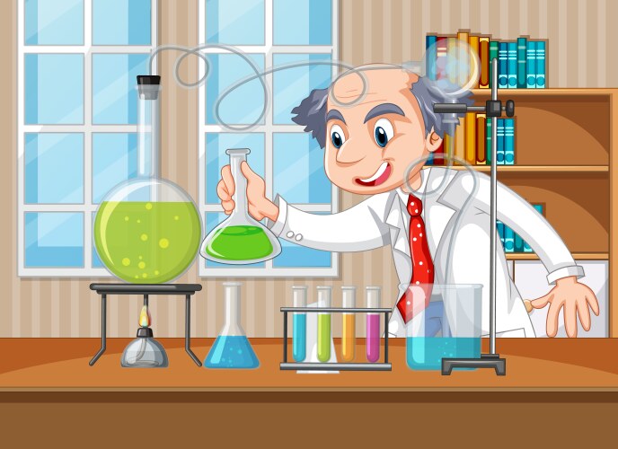 Laboratory scene with scientist cartoon character Vector Image