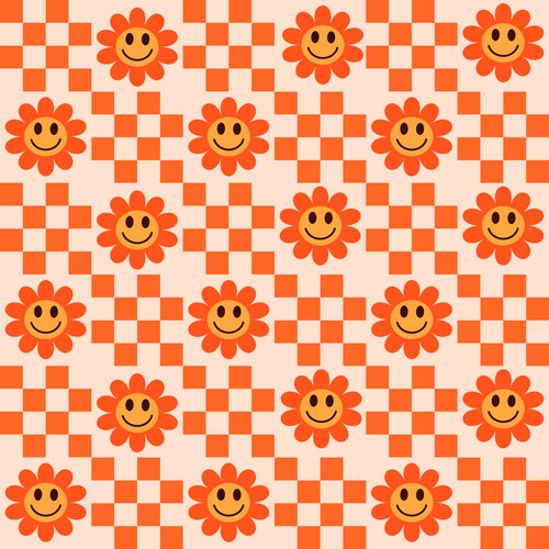 Checkered smiley faces flowers seamless pattern Vector Image