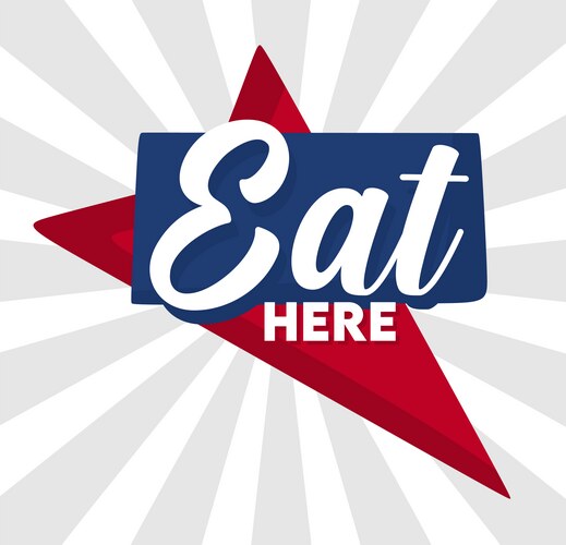 Eat here restaurant open sign Royalty Free Vector Image