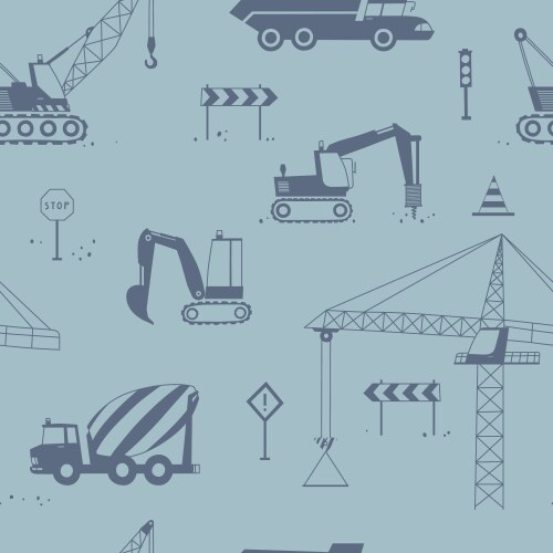 Seamless pattern with construction machines Vector Image