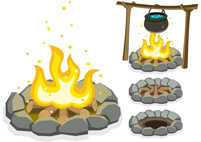 Burning fire on woods outdoor camping campfire Vector Image