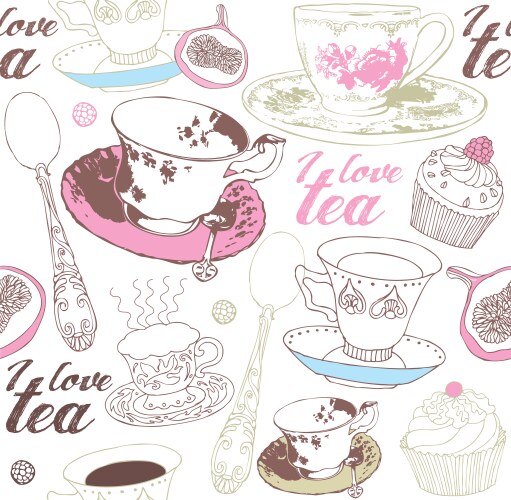 Vintage tea time pattern Royalty Free Vector Image