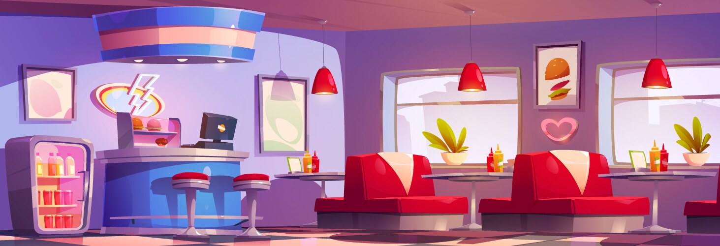 Fast food cafe interior empty cafeteria design Vector Image