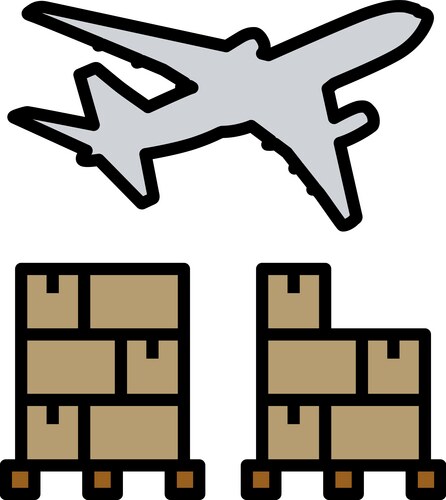 Boxes on pallet under airplane Royalty Free Vector Image