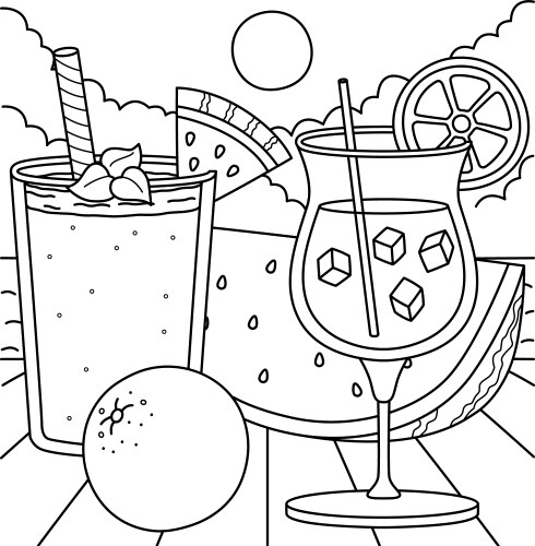 Summer fruit salad line art coloring page Vector Image