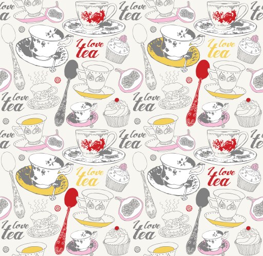 Vintage tea time pattern Royalty Free Vector Image