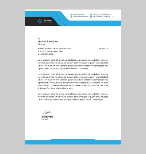 Letterhead design template with standard sizes Vector Image