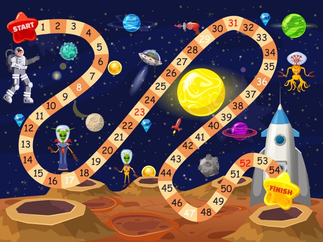 Space board game rockets ufo Royalty Free Vector Image