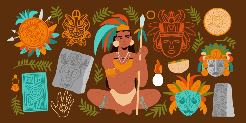 Maya civilization cartoon frame Royalty Free Vector Image