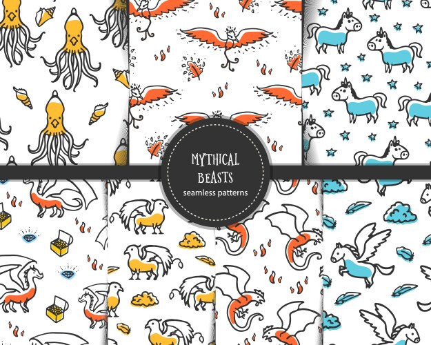 Vintage set of mythical creatures on blackboard Vector Image