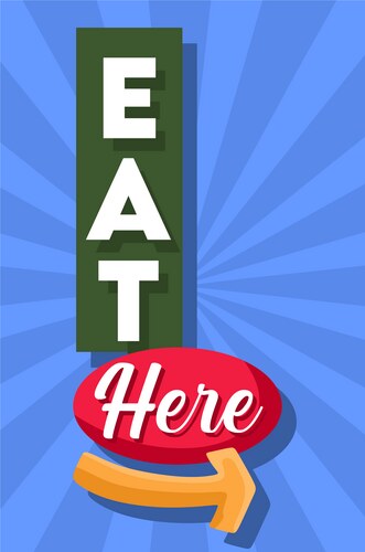 Eat here restaurant sign open 24 hour Royalty Free Vector