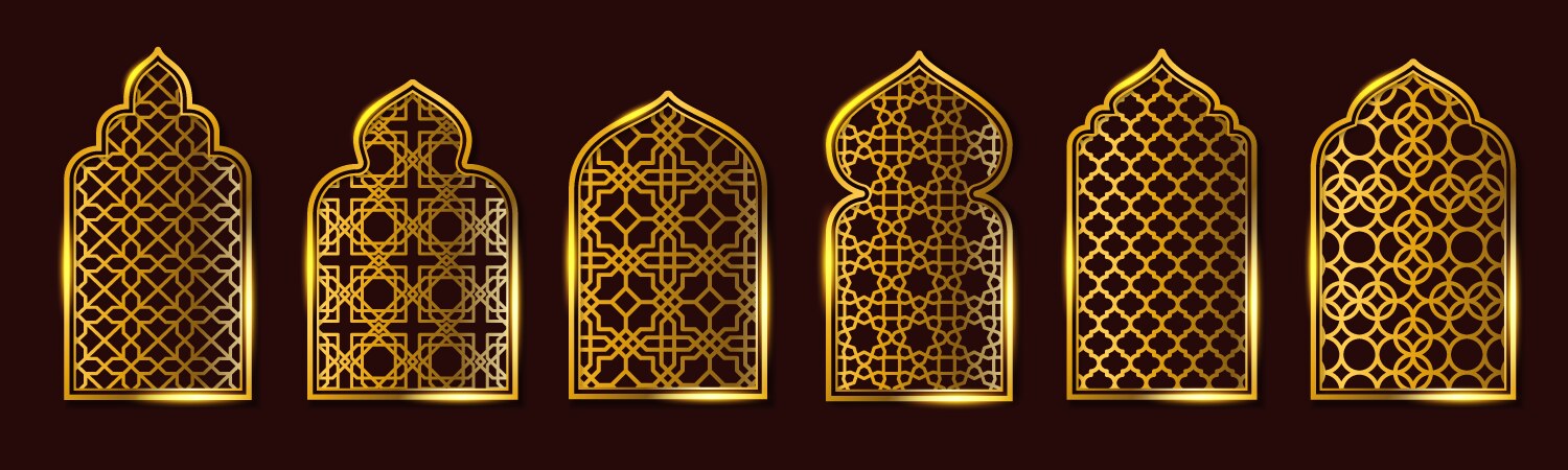 Islam frame set ramadan 3d shape golden window Vector Image