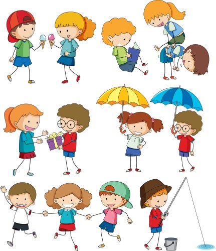 Doodle kids eating icecream Royalty Free Vector Image Doodle kids eating icecream Royalty Free Vector Image