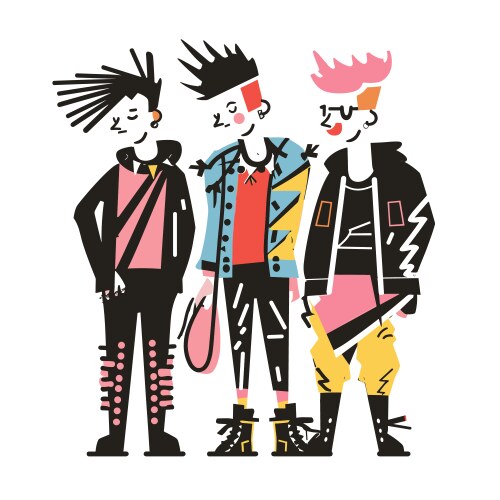 Three young punk rock characters standing Vector Image