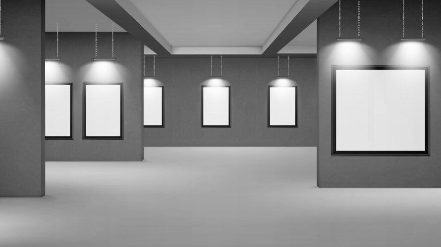 Empty gallery with blank picture frames Royalty Free Vector