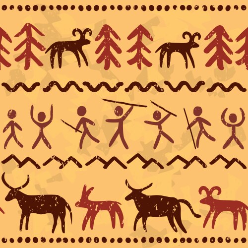 Cave paintings seamless pattern Royalty Free Vector Image
