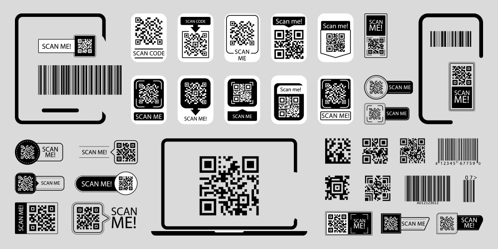 Qr code icon collection in black scan me Vector Image