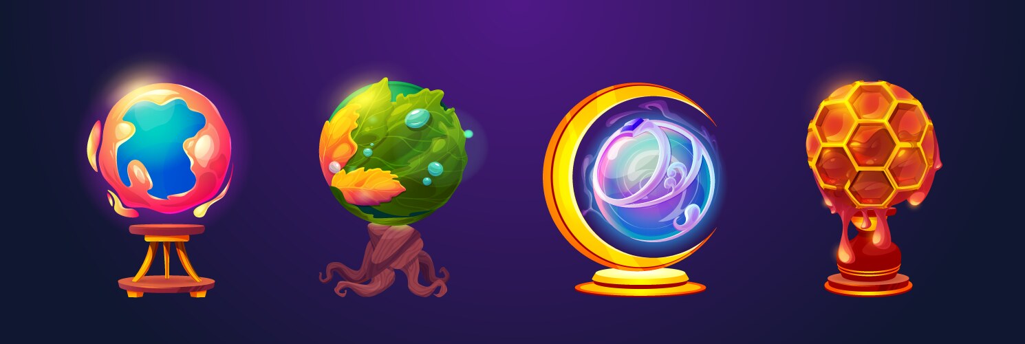 Magic crystal balls energy spheres Royalty Free Vector Image