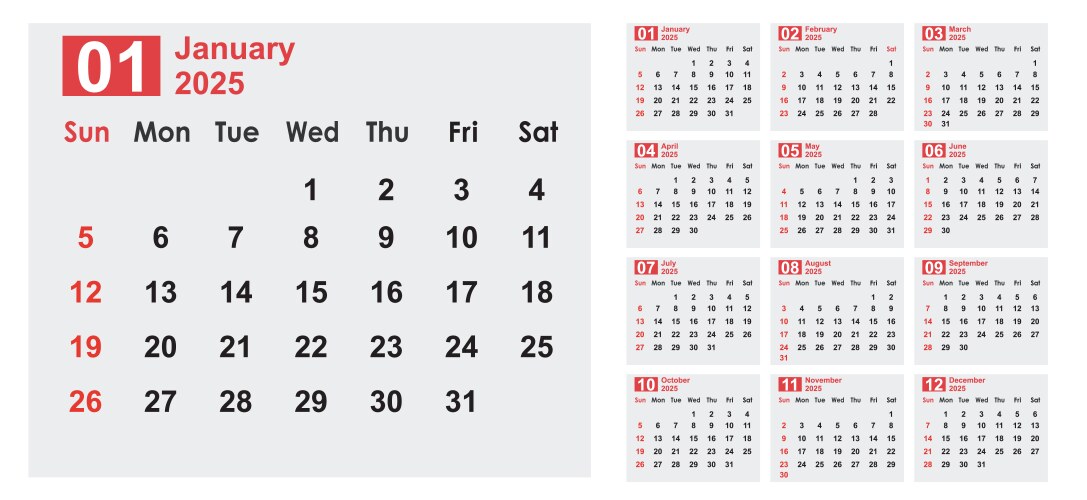 Free 2025 calendar Vector Graphics & Illustrations | VectorStock