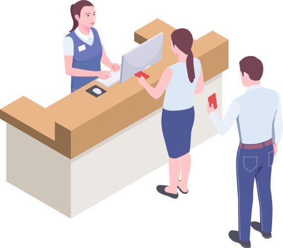 Family with baggage at check in counter Royalty Free Vector