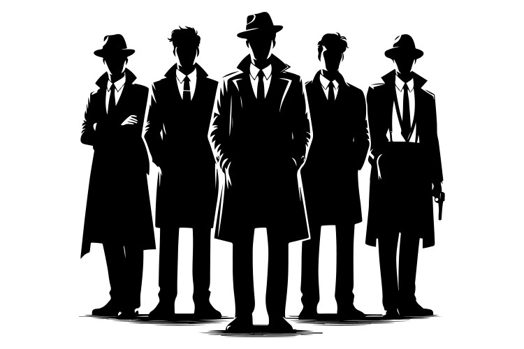 Mafia silhouette detective isolated Royalty Free Vector
