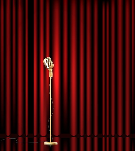 Vintage gold metal microphone red curtain Vector Image